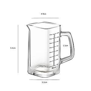 BCnmviku Square Measuring Cup Shot Glasses With Glass handle 4 Ounce/120ML V-Shaped Spout Espresso Glass Cup Liquid Heavy High Wine Separator Glasses (Black Line)