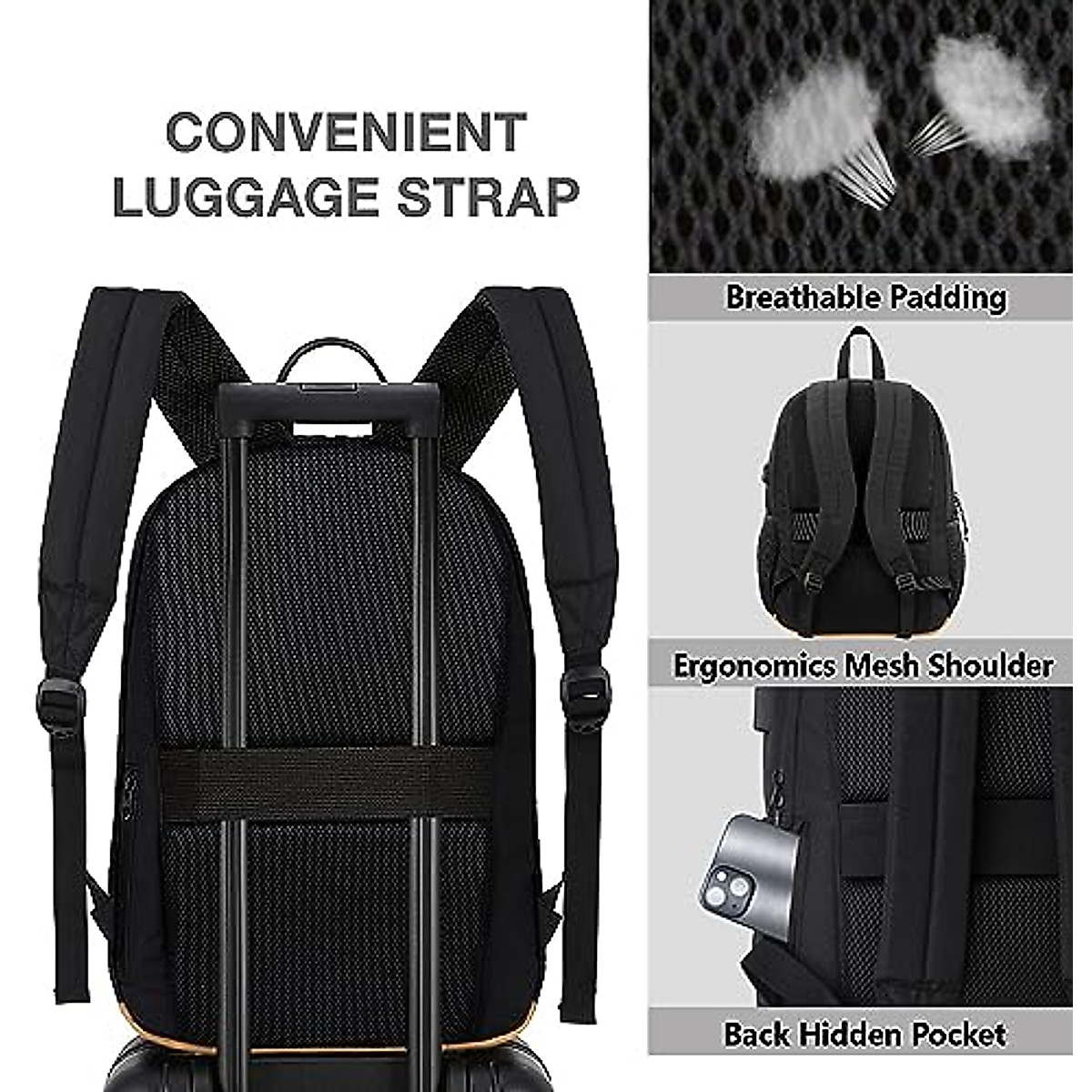 KEOFID classic carry-on travel backpack for men and women, Anti theft laptop backpack with USB charging port, work backpack, backpack for college, water resistent(Black 19inches)