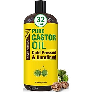 Pure Cold Pressed Castor Oil - Big 32 fl oz Bottle - Unrefined & Hexane Free - 100% Pure Castor Oil for Hair Growth, Thicker Eyelashes & Eyebrows, Dry Skin, Healing, Hair Care, Joint and Muscle Pain