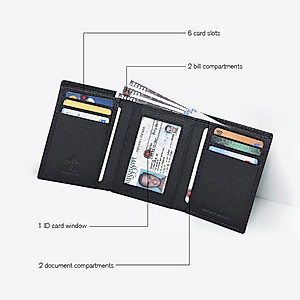 ESTALON Leather Trifold Wallet For Men with RFID Blocking - Men's Trifold Wallet with 6 Credit Card Slots 1 ID Window - Gifts For Men, Him