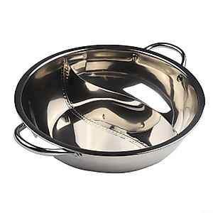 Hot Pot 28cm Stainless Steel Shabu Hot Pot Twin Divided Cookware for Induction Cooktop Gas Stove(28cm)