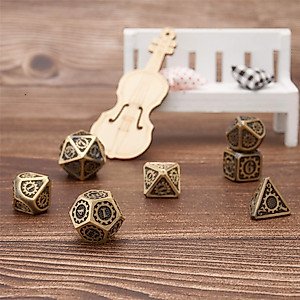 Metal Dice D&D, Dragon and Dungeon Polyhedral Metal Dice Set for RPG (Dungeon and Dragon Role Playing Games), and Enamel D&D Dice with Storage Bag (7-Piece Set)