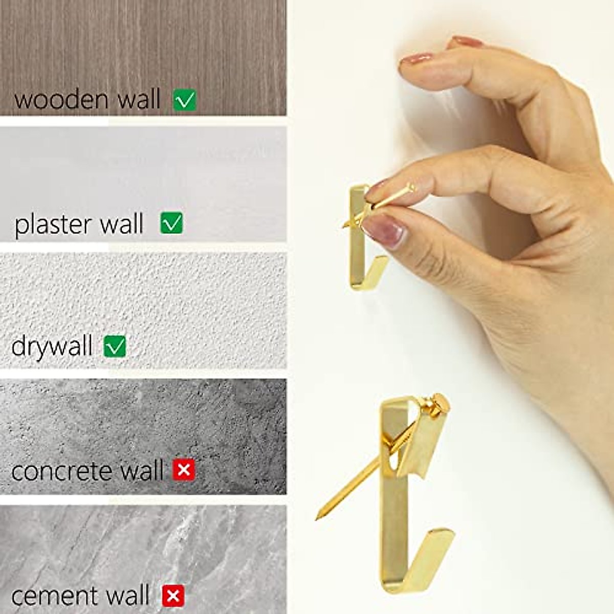 Picture Hanging Kit ， 10-100lbs Heavy Duty Picture Hangers ，140pcs Golden Picture Hanging Hooks，Picture Hooks Hardware for Picture Frame, Painting，Portraits , Mirror