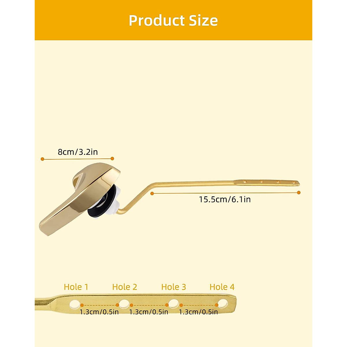 iFealClear Polished Gold Universal Toilet Tank Flush Lever Handle, Brass Side/Angle Mount Toilet Handle Compatible with Kohler K-GP30324-CP, Stainless Steel Flapper Chain