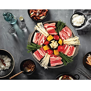 COOKKING - Korean Traditional BBQ Grill Pan, Cauldron Lid Shape - Stovetop Nonstick Indoor/Outdoor Smokeless BBQ Cast Aluminum Grill Pan