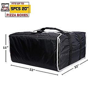 cherrboll Insulated Pizza Delivery Bag Commercial Food Warmer Carrier Bag 22" by 22" by 11" Holds 5-20" Large Pizza Boxes or Trays