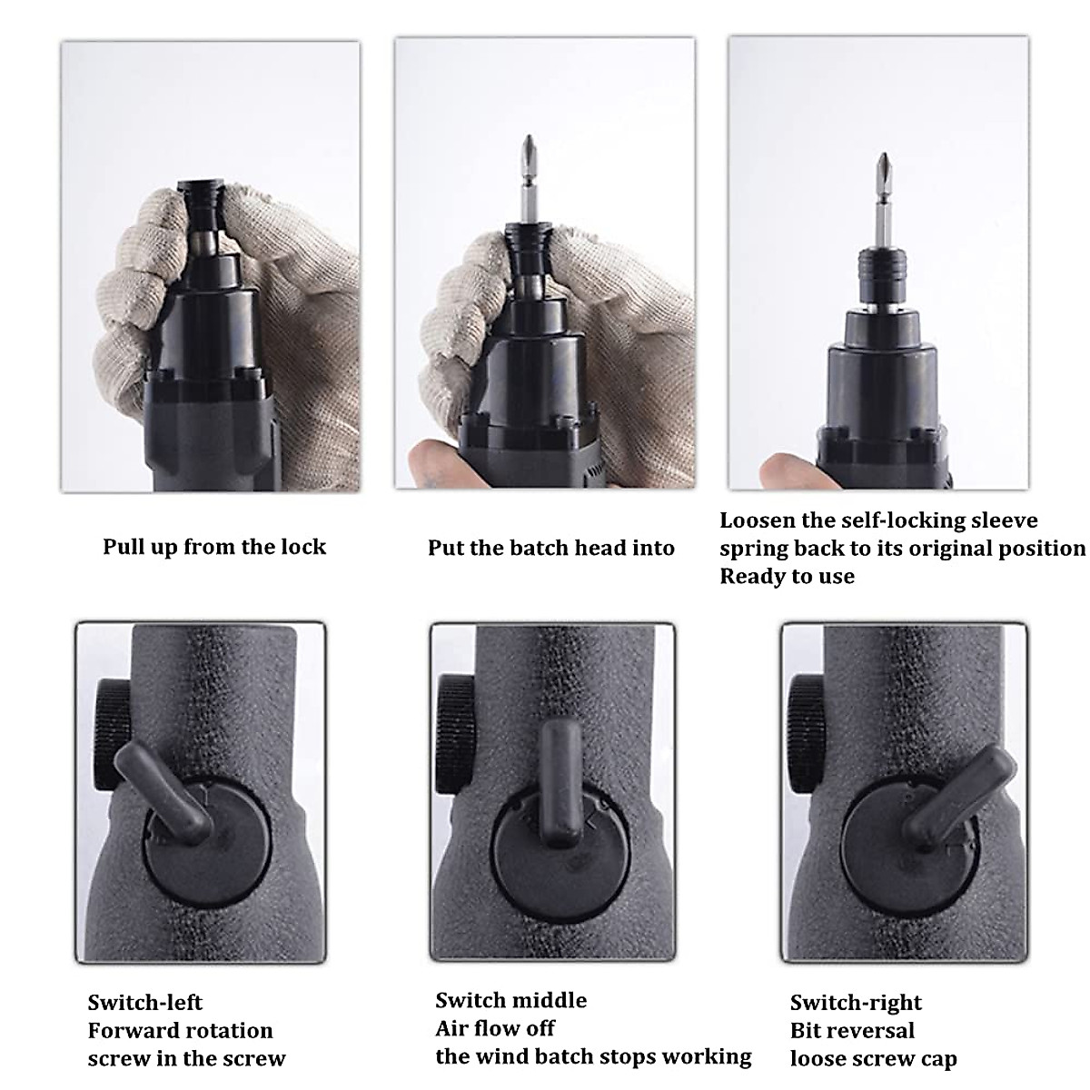 Thincol Air Screw Driver, Straight Reversible Pneumatic Screwdriver with 1/4-Inch Inlet & Cross Screw Bits, High Torque 75N.M Industrial Screw Gun, Adjustable 8000 RPM(US Type)
