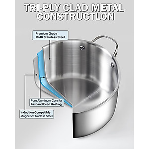 Cooks Standard Multi-Ply Clad Stainless Steel Stock Pot, 7-Quart Pasta Cooking Canning Dutch Oven Pot with Lid, Deep Stockpot Induction Cookware