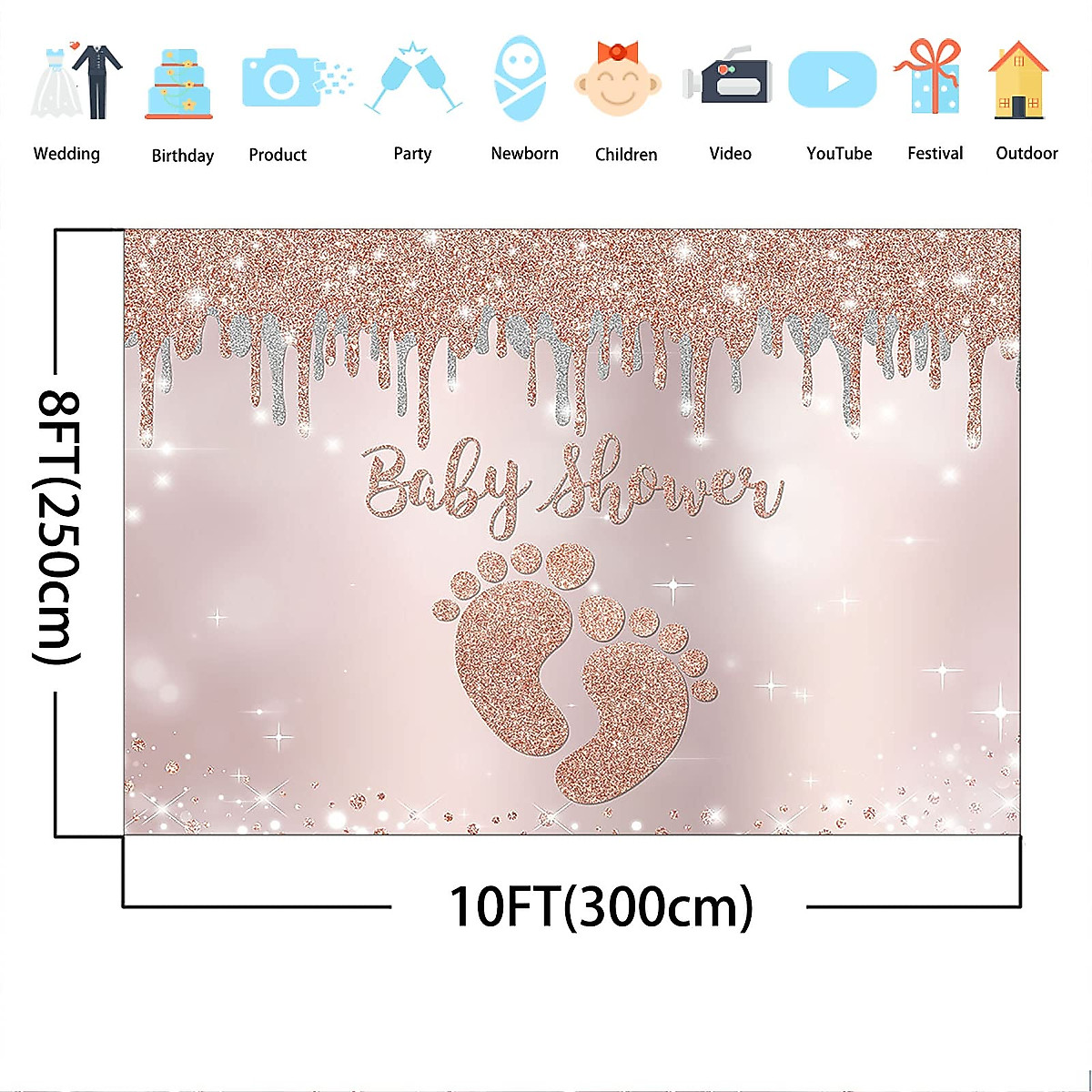 Avezano Rose Gold Baby Shower Backdrop Glitter Shimmer Little Feet Girl Baby Shower Background Vinyl Bling Rose Gold Baby Shower Backdrops Decorations (10x8)