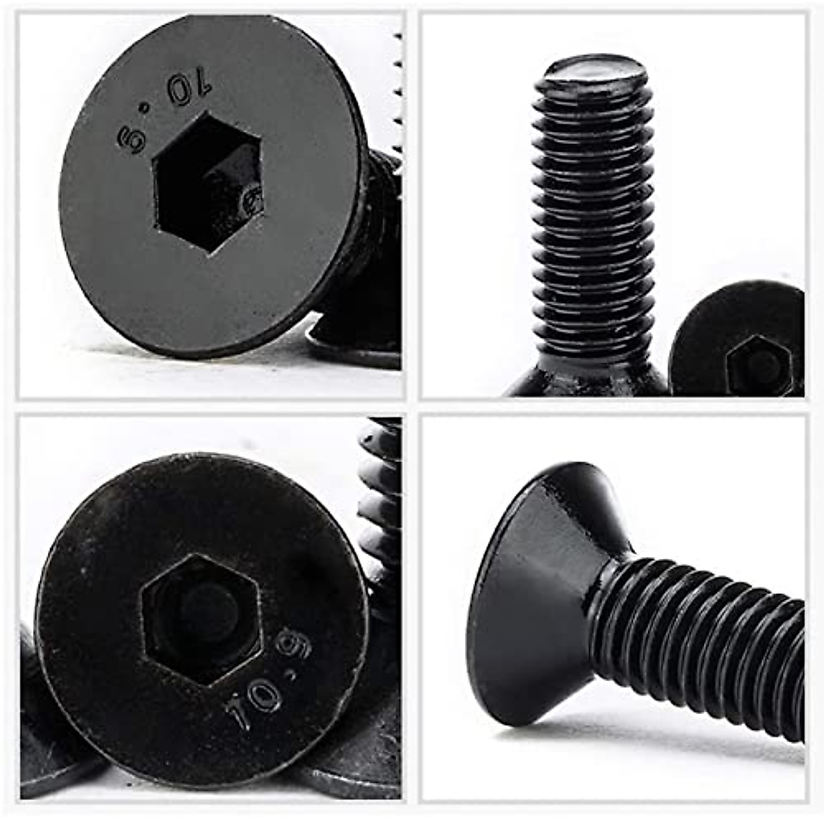 M8-1.25 x 12mm Flat Head Socket Cap Screws,Alloy Steel Grade 10.9, DIN 7991,Black Oxide, Allen Hex Drive,Hex Socket Drive, Fully Thread 50Pcs
