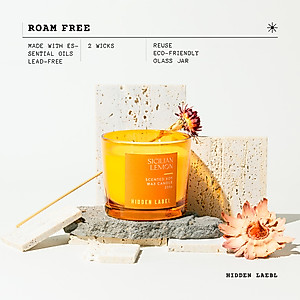 Hidden Label Sicilian Lemon Scented Candle, 100% Cotton Lead-Free Wick,Sustainable Wood Lids,Candles for Home Scented,8.3 Oz