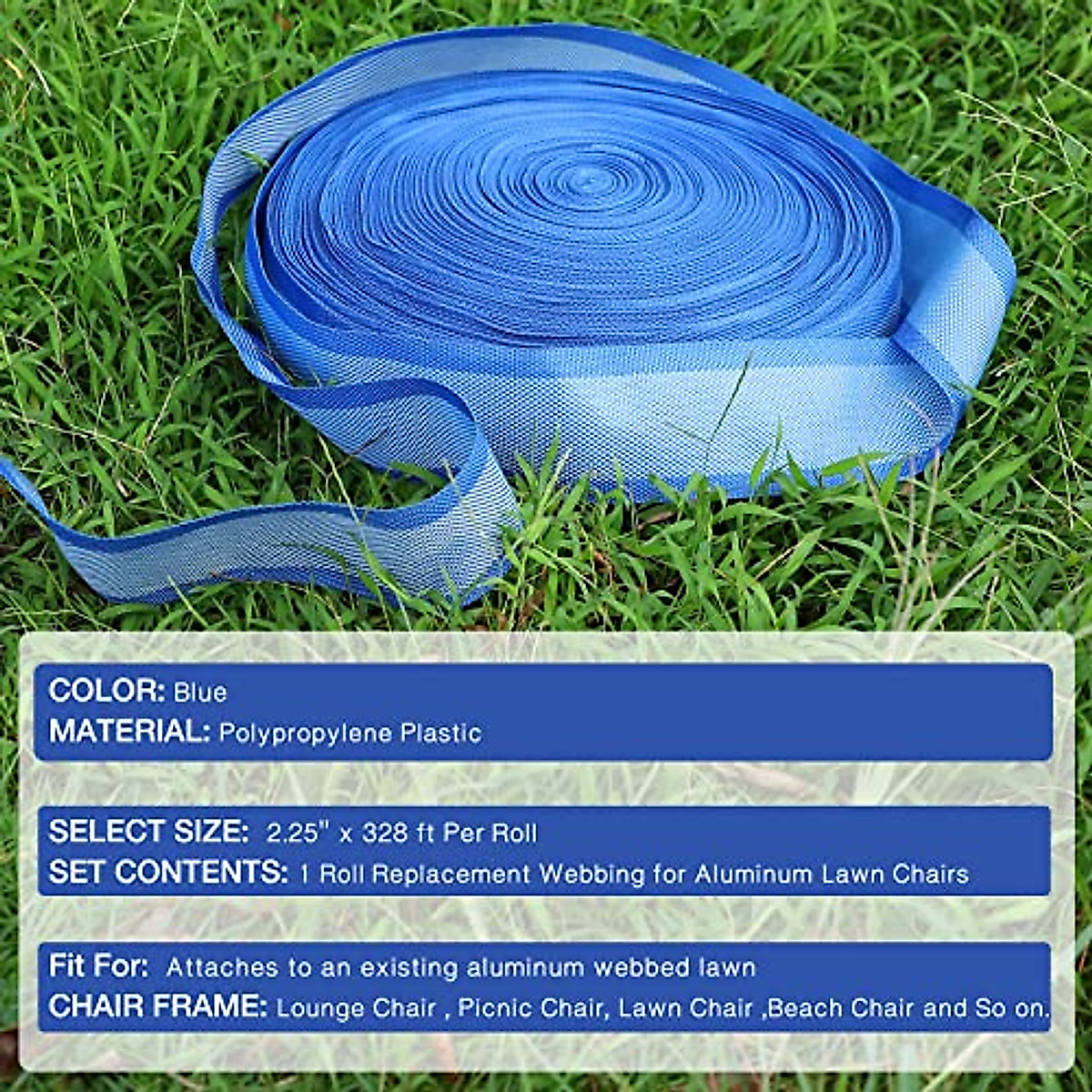 2.25 Inch x 328 Feet Lawn Chair Webbing Blue Patio Chair Webbing Replacement Kit Lawn Furniture Re Webbing