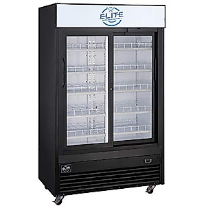 Elite Kitchen Supply Commercial 2 Sliding Glass Door Refrigerator Merchandiser, ETL NSF Upright Display Fridge Cooler Stainless Steel 2 Section 47" W 33.3 cu. ft. Fan Cooling, Restaurant