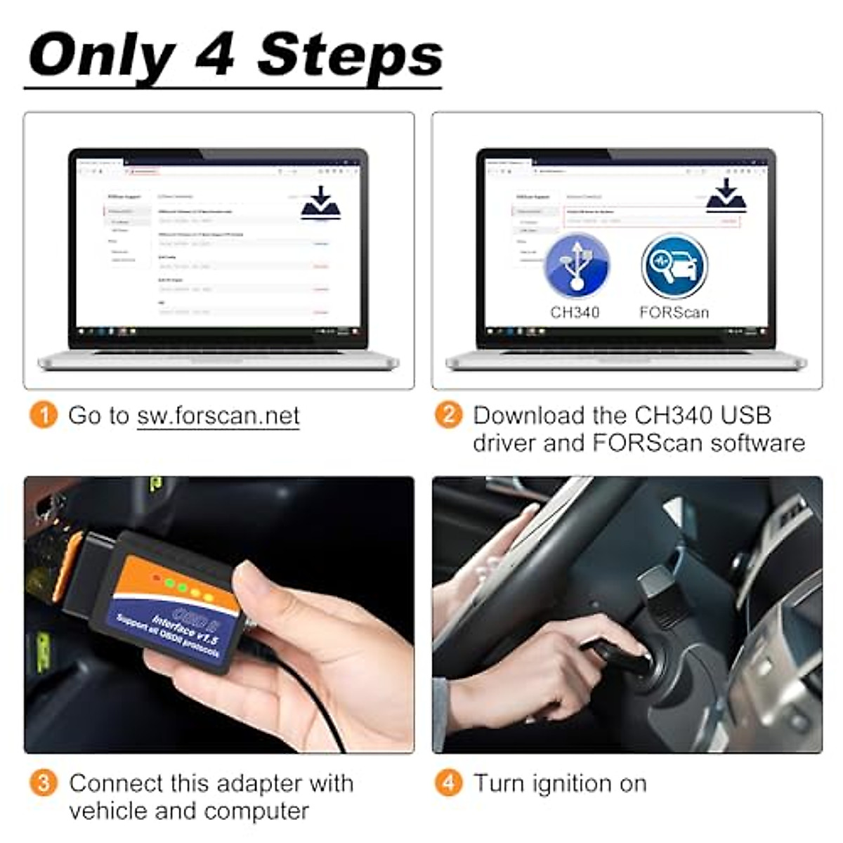 FORS-can ELM327 OBD2 USB Adapter for Windows, ELMconfig Scanner Diagnostic Coding Tool with MS ...