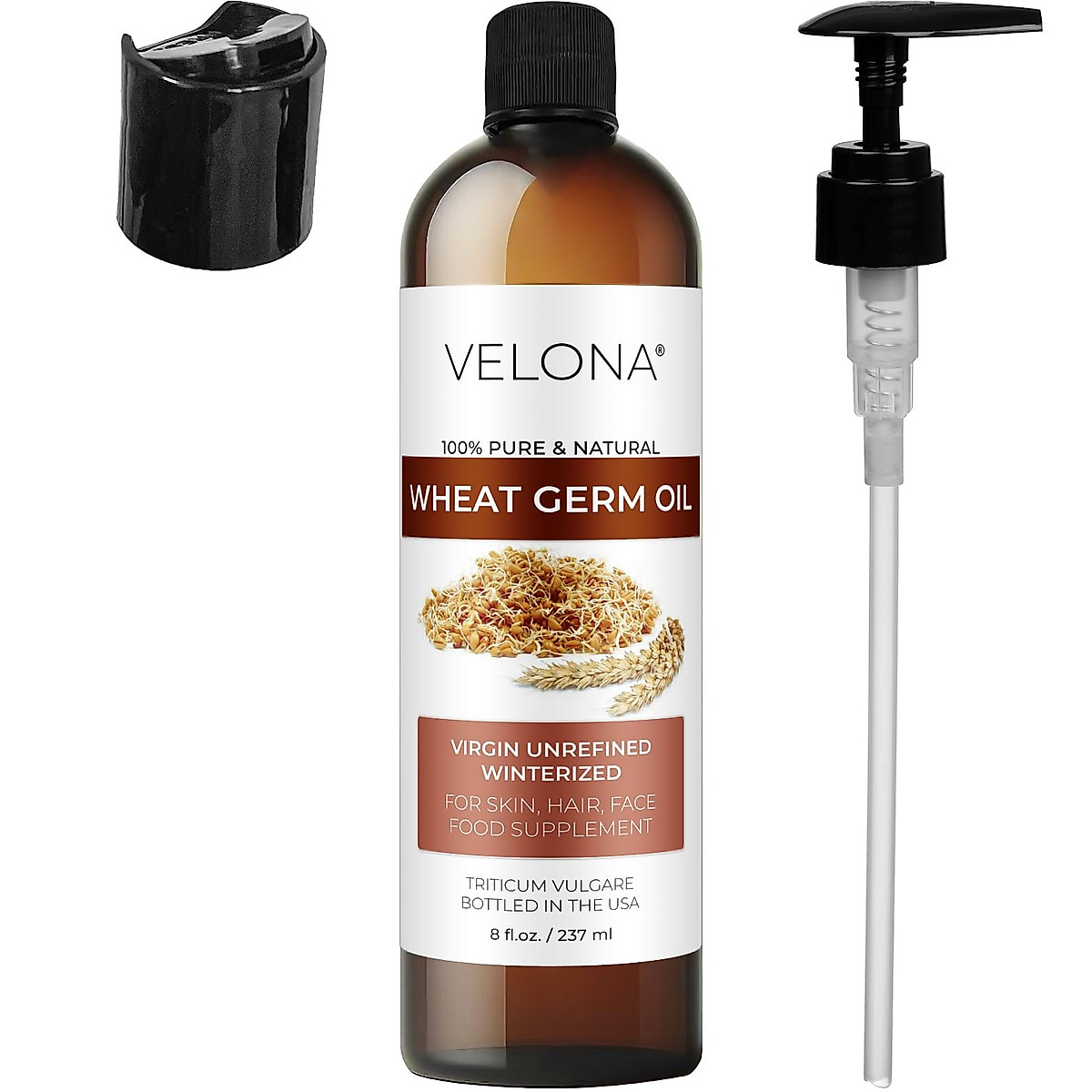 velona Wheat Germ Oil USP Grade 8 fl oz | Natural source of Vitamin E |100% Pure Carrier Oil | Unrefined, Winterized | Cooking, Face, Hair & Skin Care