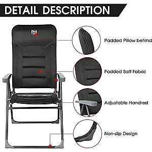 TIMBER RIDGE Foldable Lawn 7-Level Adjustable High Back for Adults Lightweight Aluminum Padded Outdoor Chair, Heavy Duty Supports 300 LBS, Black-1 Pack