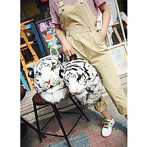 Domineering backpack stuffed tiger head 3D simulation personalised shoulder Bag Animal head shoulders bag (large, tiger white)