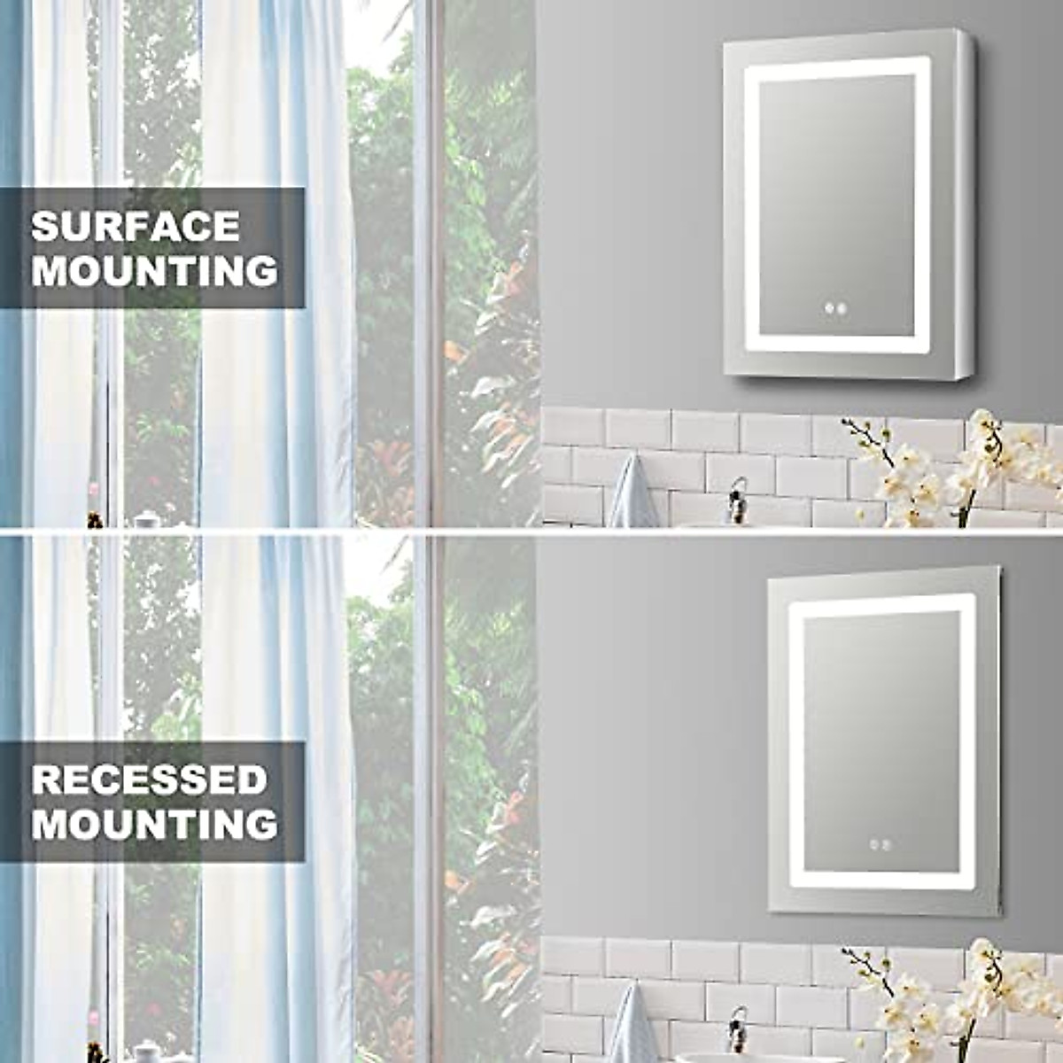 DURLDENG Lighted Medicine Cabinet with Outlet，20x26 Inch Recessed Or Surface Bathroom Medicine Cabinet with Mirror Lights,Led Lighted Medicine Cabinet Mirror Wall Mounted,Anti-Fog,Dimmable,3 Shelves