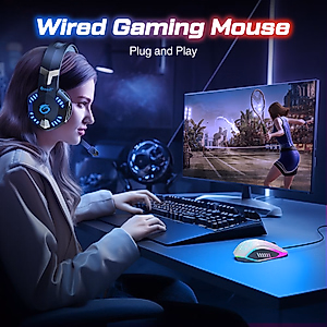 VersionTECH. Wired Gaming Mouse, Computer Mouse Ergonomic Mice with 7 LED Lights RGB Backlit, 6 Programmable Buttons, 4 Adjustable DPI for Laptop PC Gamer Desktop Chromebook Mac Games-White
