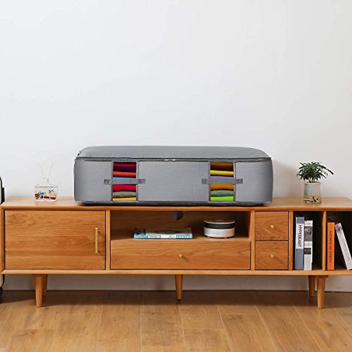 Extra-Large Under Bed Storage Bags Organizer Container[3Pack] Underbed Polyester cloth 210D with Strengthened Handles Large Comforters Foldable Under The Bed Storage Bags Breathable with Clear Window