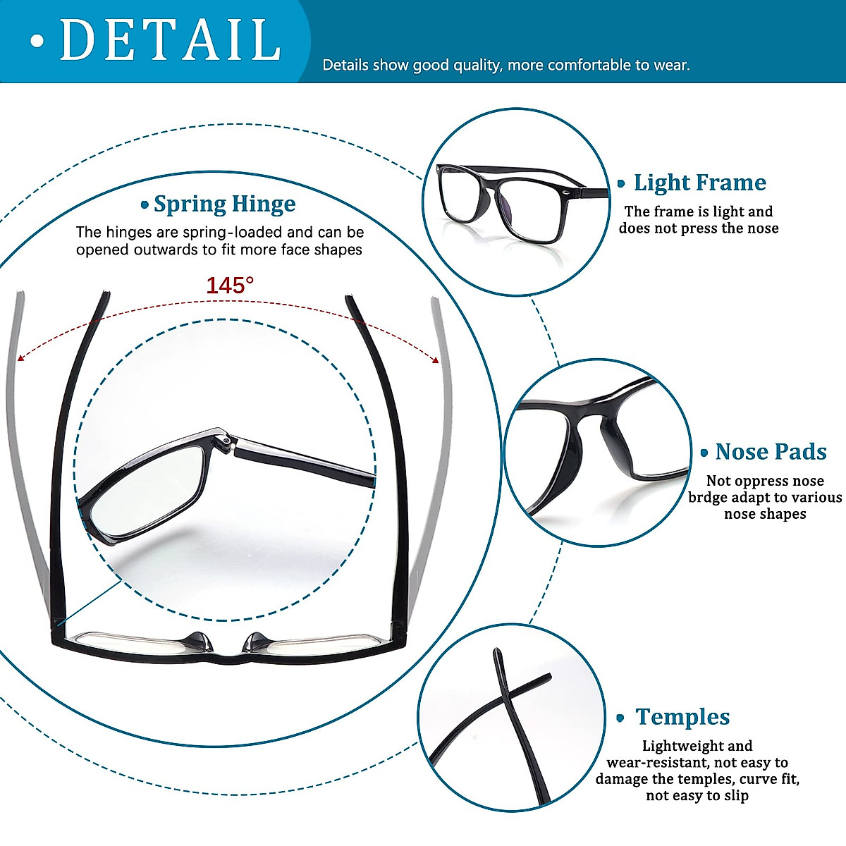 ZONLON 6 Pack Reading Glasses for Women Men, Spring Hinge Eyeglasses Blue Light Blocking Anti Eyestrain Computer Readers (6 Mix C1, 0.00, multiplier_x)