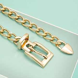 DTWAWA Chain Belt for Women Alloy Chunky Wasit Chain Adjustable Punk Link Belly Body Chain for Jeans Dresses,Gold(53.1in)