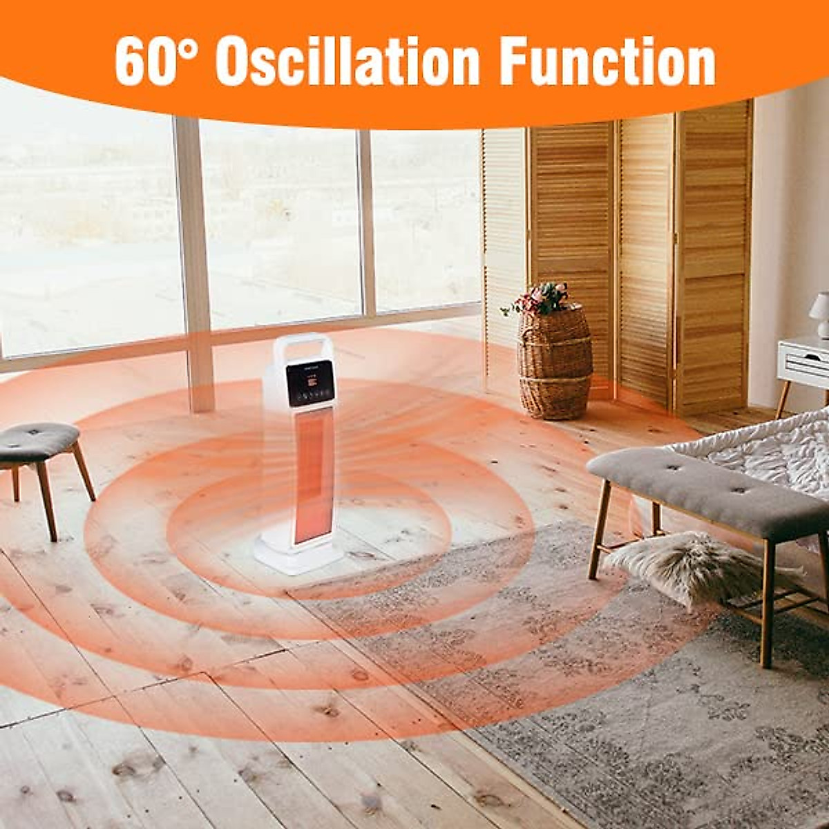 Space Heaters for Indoor Use, 1500W Electric Ceramic Heater for Room with Remote, Thermostat, Tip-Over & Overheat Protection, Portable Heaters Office & Home