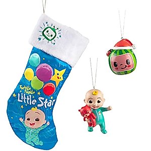 Kurt Adler CoComelon JJ and Melon Christmas Ornaments and Stocking Set of 3-2 Holiday Tree Ornaments & Stocking - Officially Licensed - Gift for Kids