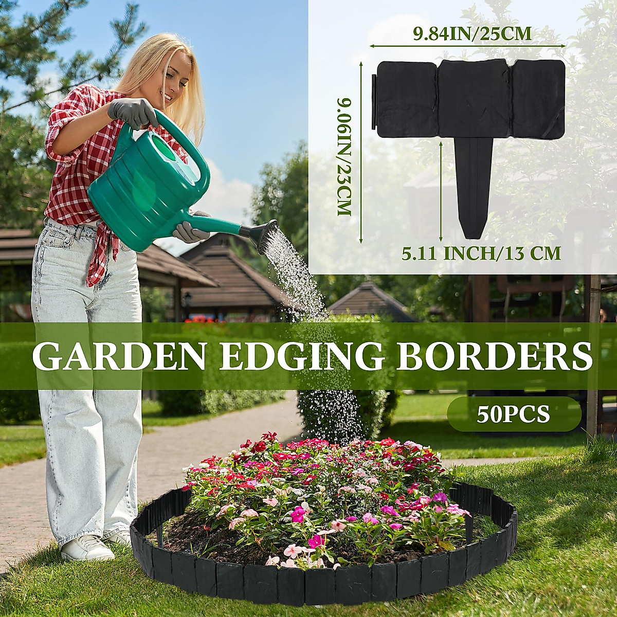 Geetery 50 Pcs Landscape Edging Border Garden Edging Borders Plastic No Dig Landscape Edging Black Stone Effect Fence Flower Bed Decorative Lawn Borders for DIY Outdoor Patio Balcony Yard Walkway