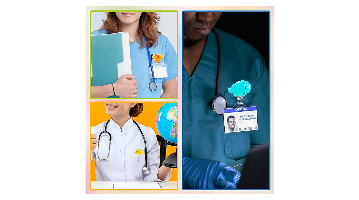 Luminous Dinosaur Badge Reels | 5-Pack Glow in Dark Nurse ID