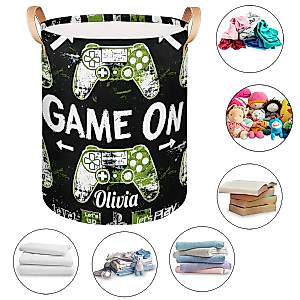 Personalized Laundry Hamper Collapsible Laundry Basket Storage Basket with Handles for Laundry, Bathroom College Dorm Game On