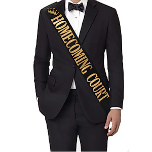 "Homecoming Court" Sash - School Dance Graduation Party School Party Accessories, Black with Gold Print
