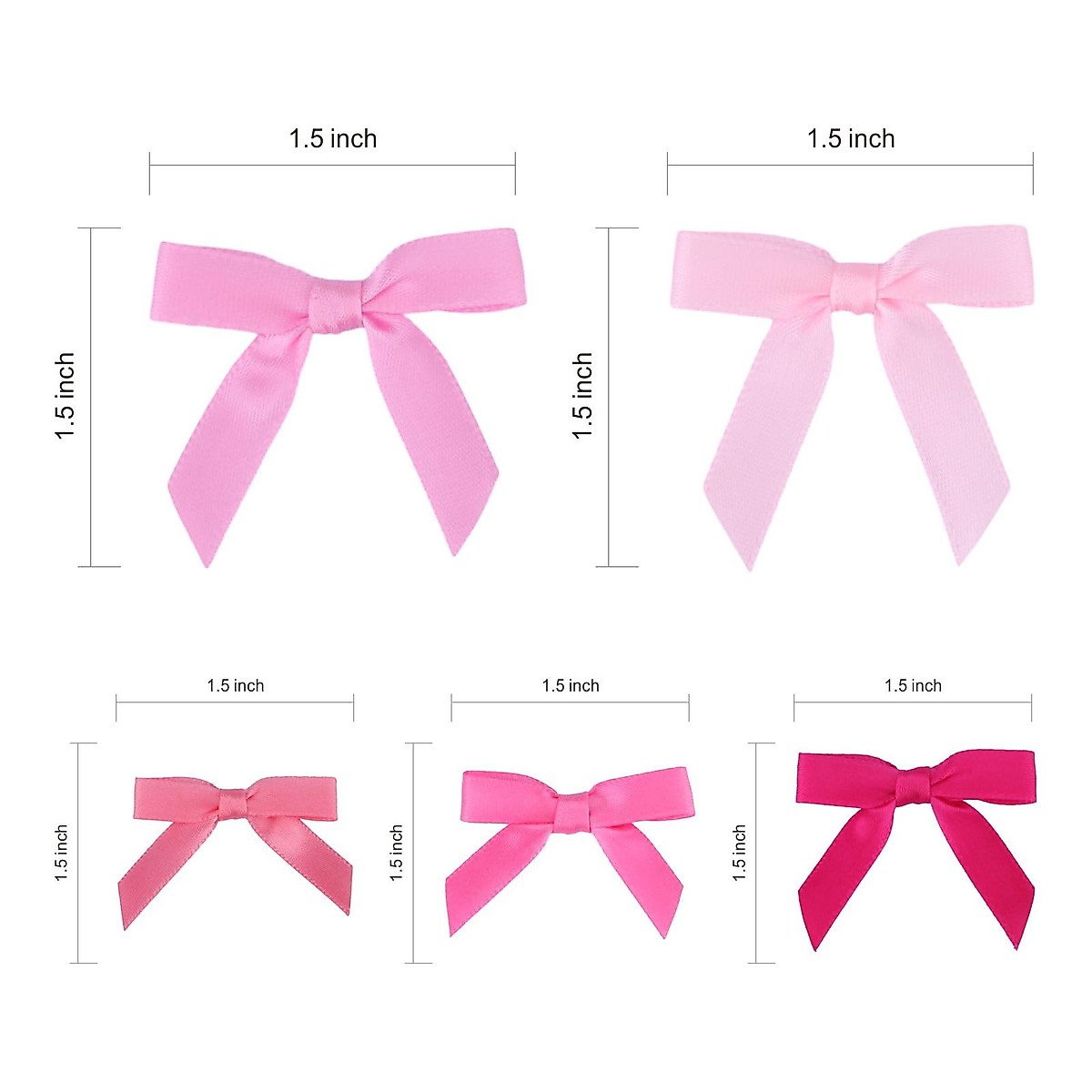 Meseey 100 Pcs 1.5 Inches Premade Craft Bows Self Adhesive Pink Hot Pink Valentines Satin Ribbon Bows for Treat Bags Gift Wrapping Basket Wedding Baby Shower Brithday Party(Pink Set)