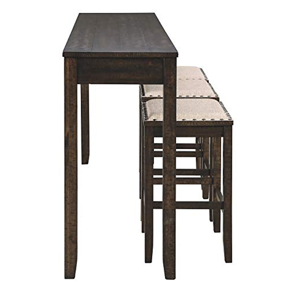 Signature Design by Ashley Rokane Urban Farmhouse Counter Height Dining Room Table Set with 3 Bar Stools, Brown