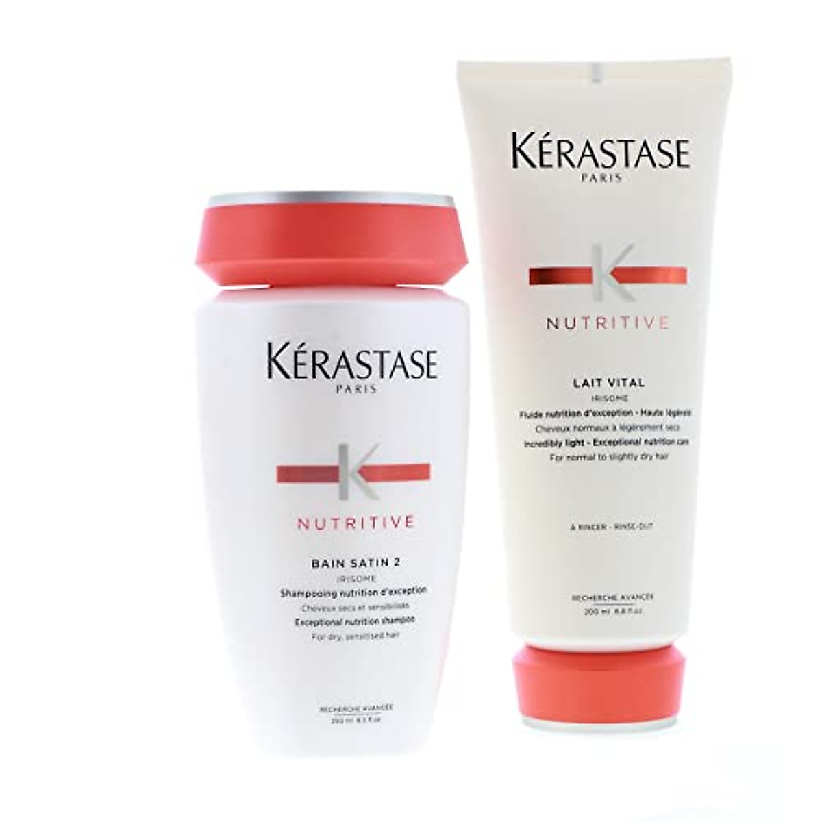 Kerastase Nutritive Bain Satin 2 Shampoo 8.5 Ounce and Lait Vital Conditioner 6.8 Ounce Set