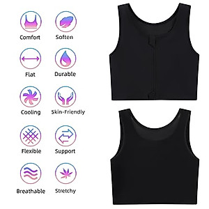 XUJI Women Transgender FTM Zip Up Breathable Half Chest Binder Tank Top (B, 5XL) Black