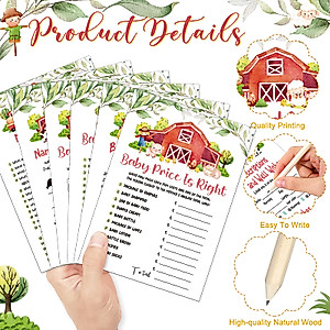 150 Pcs Watercolor Farm Animals Baby Shower Games Set 6 Games with 20 Pieces Pencils for Baby Shower Games Activities Include Baby Descriptions, Guess Who, Baby Price, Bingo Game, Word Scramble Game