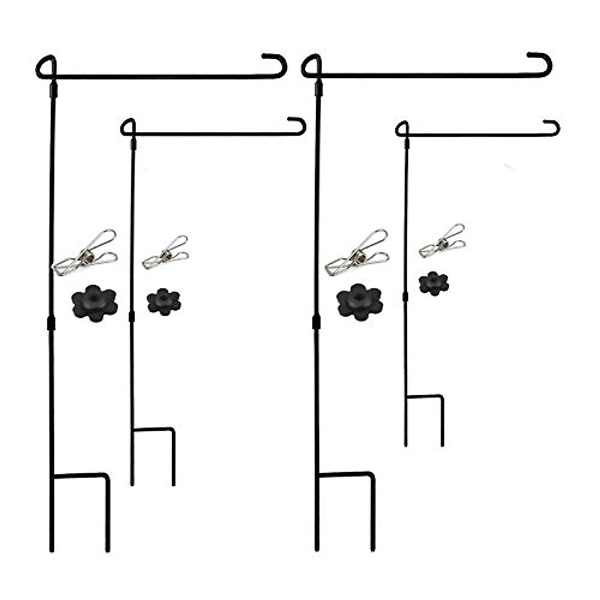 GLORYA Garden Flag Stand - Premium Garden Flag Pole Holder Stand Metal Powder-Coated Weather-Proof Paint - Garden Flag Stake with Stopper and Anti-Wind Clip for Garden Flags (4 Pack)