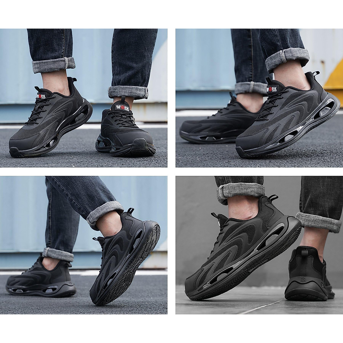 LARNMERN Steel Toe Shoes Men Breathable Work Sneakers Safety Lightweight Comfortable Tennis Shoe Indestructible Sneaker(9.5 Men, Black)