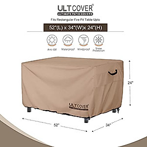 ULTCOVER Rectangular Gas Fire Pit Table Cover 52x34 inch Waterproof Heavy Duty Firepit Cover
