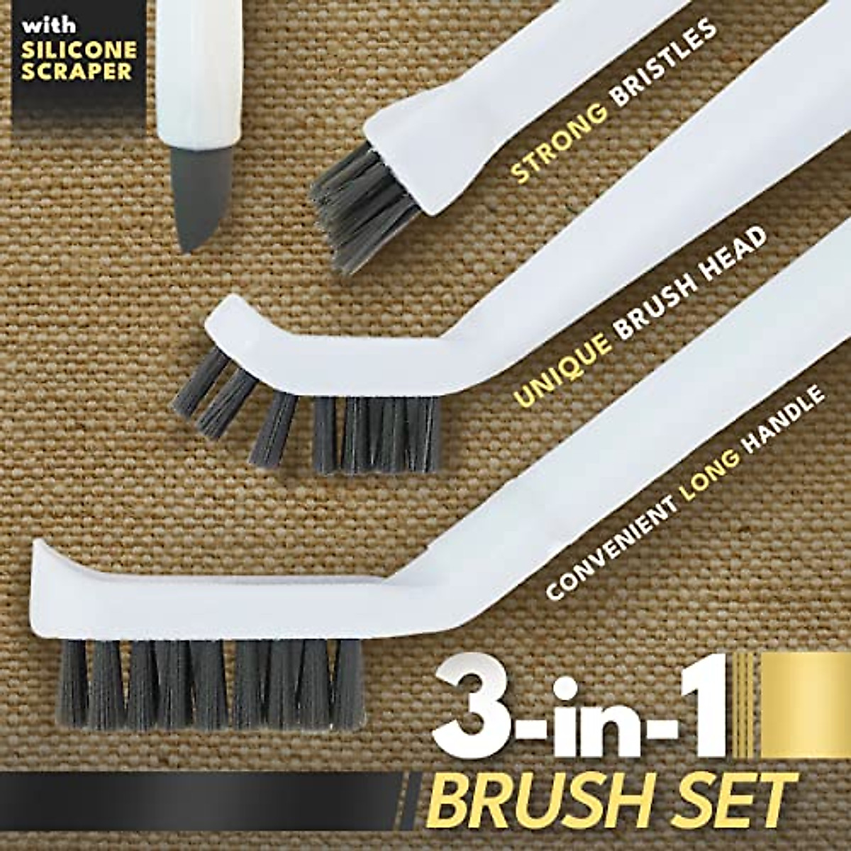 The Crown Choice Grout Cleaning Brushes Set (3 Pack) – Deep Cleaner Small Multi-Purpose Scrub Brush Set with Stiff Nylon Bristles to Clean Corners, Spaces, Tile, Shower, Window, Door Track, Floors