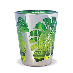 Hawaiian Tropical Foil Short 1 oz Shot Glass (Monstera Hawaii)