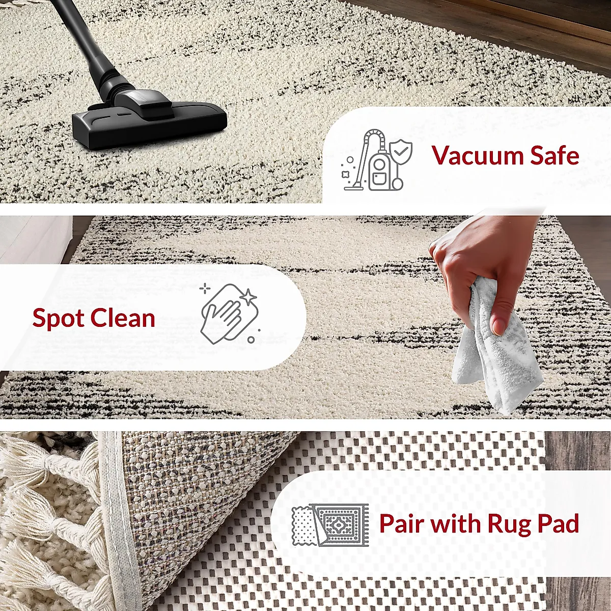 nuLOOM Bria Moroccan Shag Tasseled Area Rug - 2x12 Runner Shag Rug Modern/Contemporary Off-White/Charcoal Rugs for Living Room Bedroom Dining Room Nursery Entryway Hallway