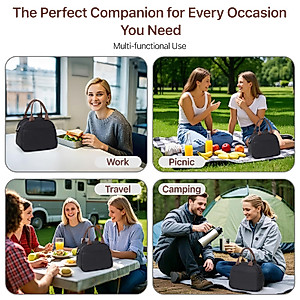 Lunch Bag, Bagseri Insulated Lunch Tote Bags for Women Men, Portable Reusable Adult Lunch Cooler Bag Thermal Organizer, Water-resistant Lining (Dark Grey)