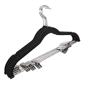 Home Basics FH01454 18 Inch Velvet Hanger with Clips, Black 5 Pack