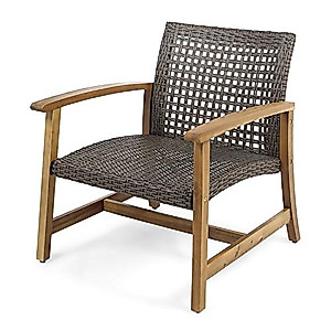 Great Deal Furniture Viola Outdoor Wood and Wicker Club Chairs (Set of 2), Teak Finish and Mixed Mocha