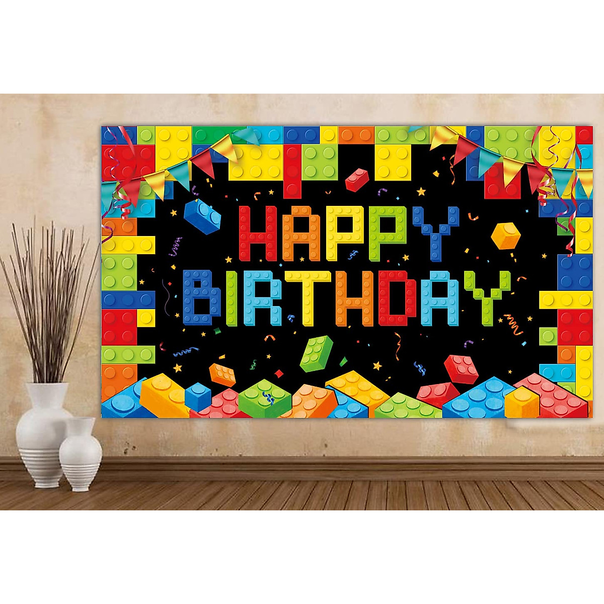 Colorful Building Blocks Birthday Banner | Kids Party Backdrop