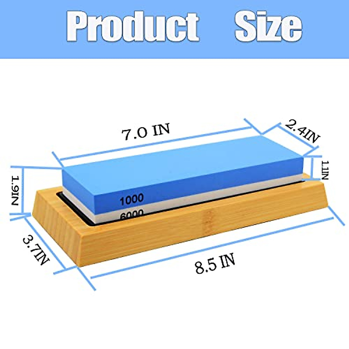 ZJNUO Whetstone Sharpening Stone Kit Dual Sided 1000/6000 Grit Professional Whetstone Knife Sharpener Stone Wet Stone Set Nonslip Rubber&Bamboo Base Angle Guide,and Fix Stone Blue/White