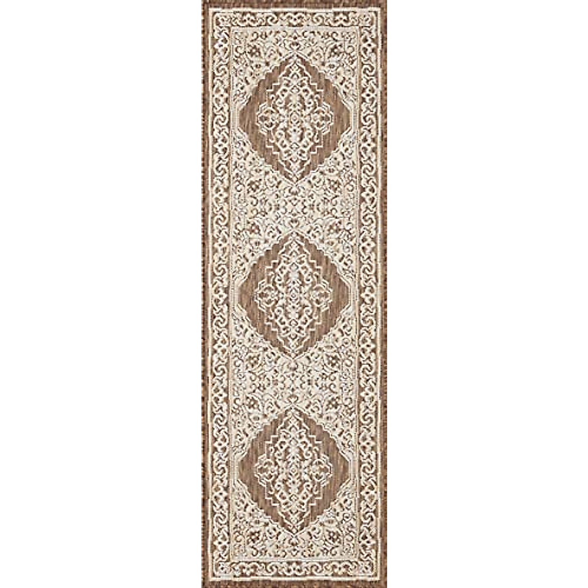 Water & Fade Resistant Indoor Outdoor 3x10 Runnerr Rug for Patio, Deck, Porch, Entryway | Outside Area Rugs for Patios | 2'8'' x 9'10'' Brown