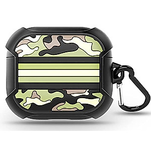 Tamiia Case Compatible with AirPods 3rd Generation (2021) Luminous Cover, Rugged Corner Design AirPods 3 Camo Case, Full-Body Shock Protective Cover with Keychain for AirPods 3 Charging Case, Black
